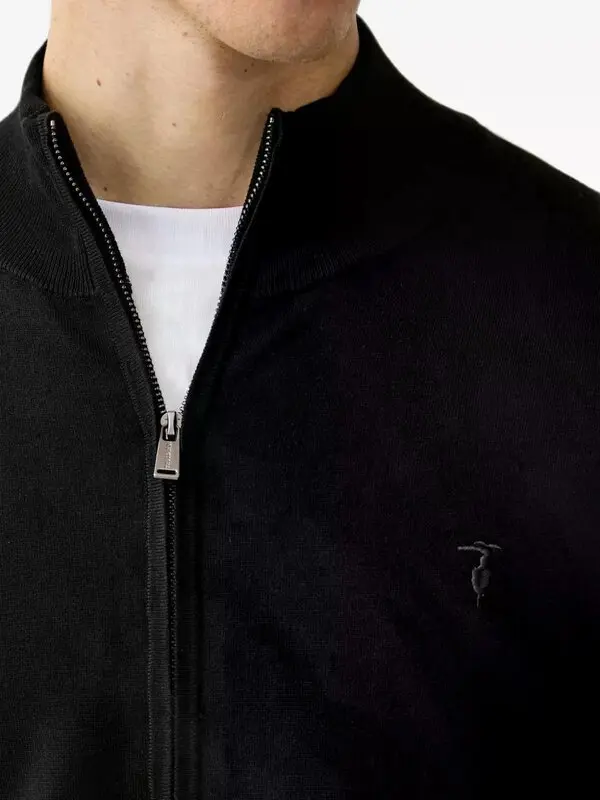 TRUSSARDI Zip-up Embroidered-logo Cardigan