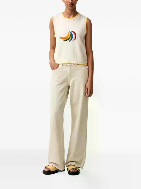 NEVER FULLY DRESSED Banana-embroidered Sleeveless Knitted Vest - Neutrals