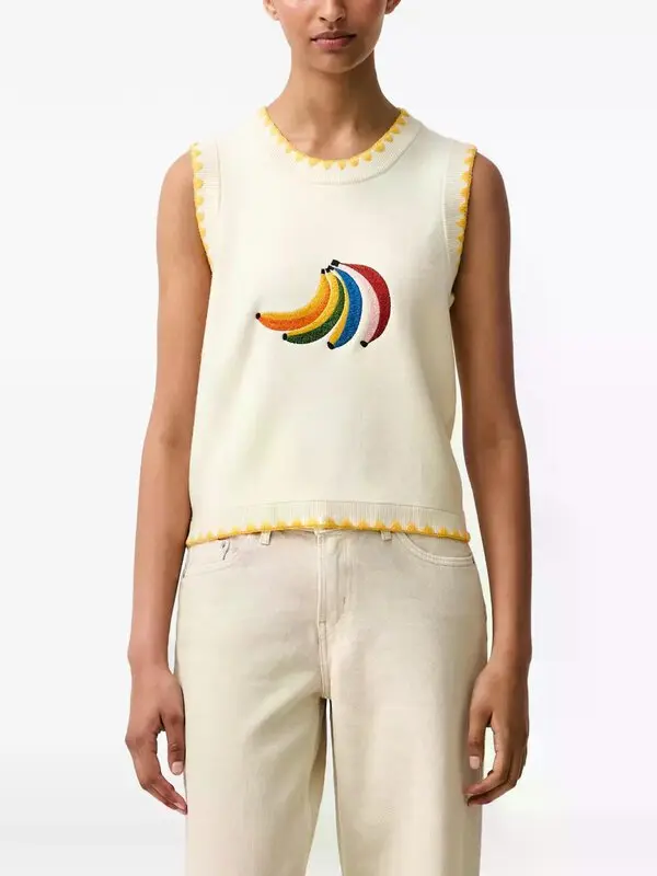 NEVER FULLY DRESSED Banana-embroidered Sleeveless Knitted Vest
