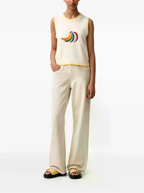 NEVER FULLY DRESSED Banana-embroidered Sleeveless Knitted Vest