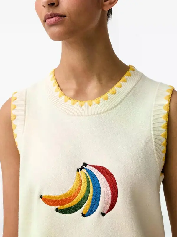 NEVER FULLY DRESSED Banana-embroidered Sleeveless Knitted Vest