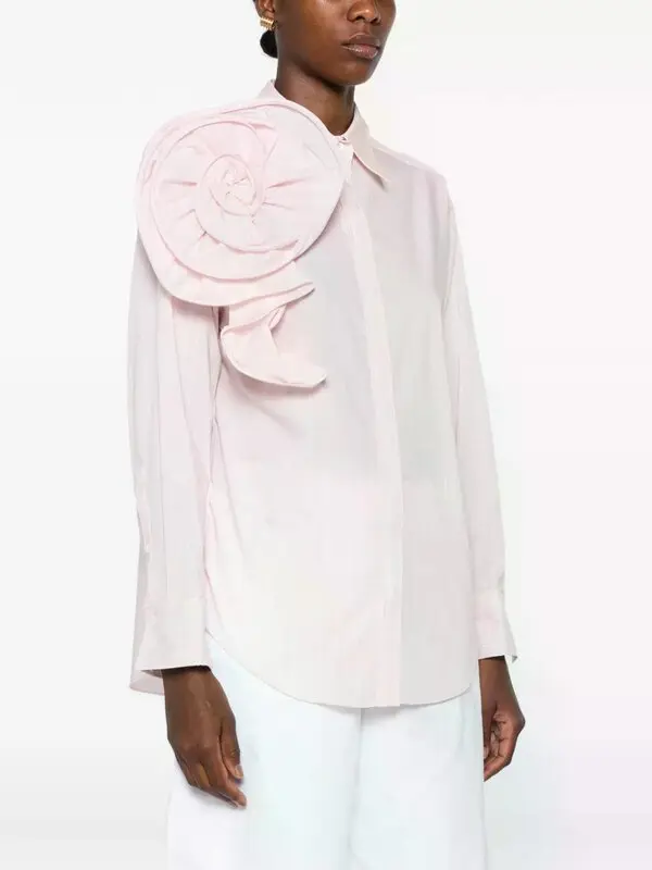 Dorothee Schumacher Floral Appliqué Pinstripe Shirt - Pink