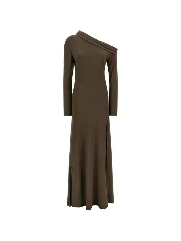 Alberta Ferretti One-shoulder Asymmetrical Dress - Brown