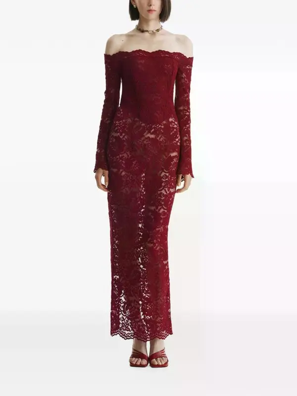 2310 STUDIO Off-shoulder Lace Maxi Dress - Red