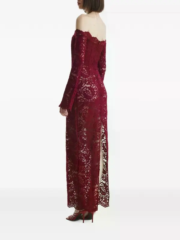 2310 STUDIO Off-shoulder Lace Maxi Dress - Red