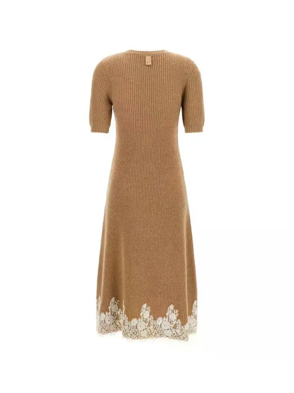 Alberta Ferretti Lace-hem Ribbed-knit Midi Dress