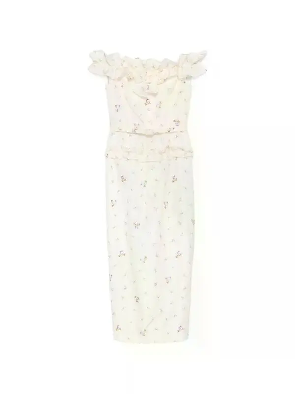 Alessandra Rich Floral-print Ruffled Dress - Neutrals
