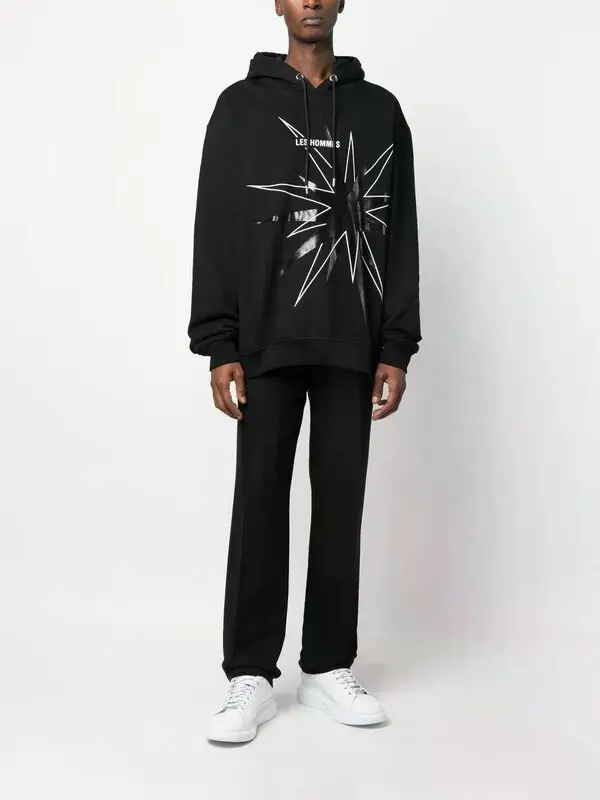 LES HOMMES Logo Star-print Drawstring Hoodie