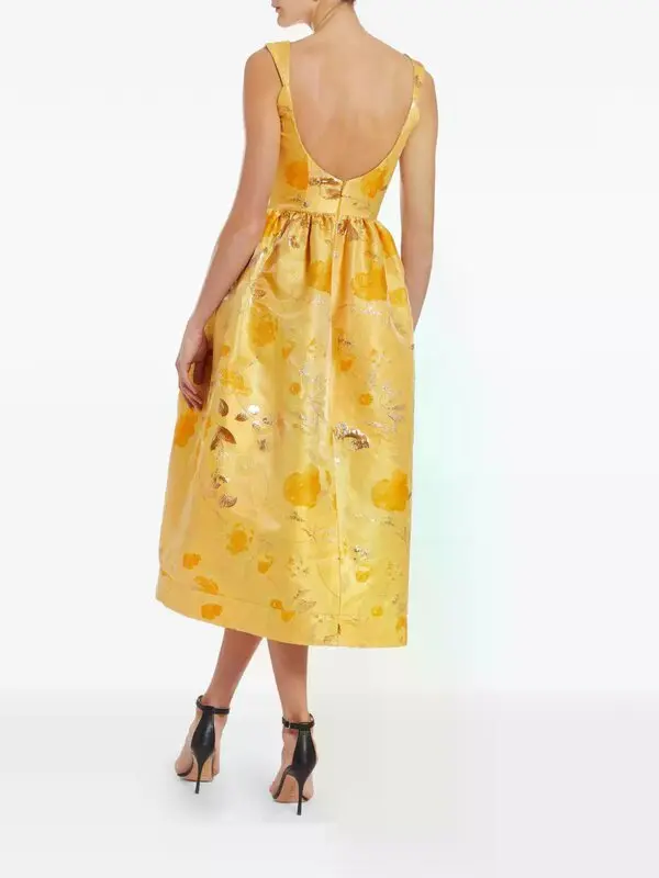 MARKARIAN Floral Brocade Corset Midi Dress