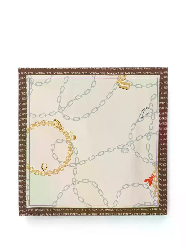 Patrizia Pepe Chain-print Logo-border Scarf - Neutrals