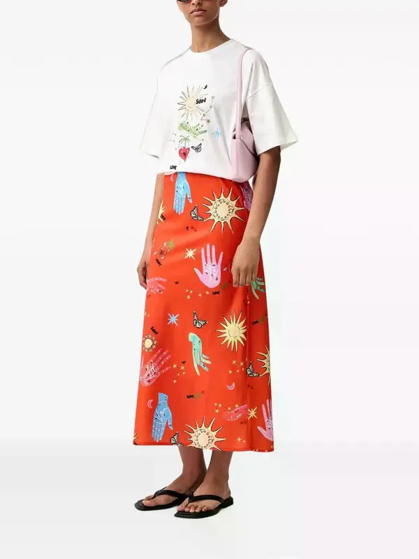 NEVER FULLY DRESSED Celestial Dorris Graphic-print Midi Skirt - Red