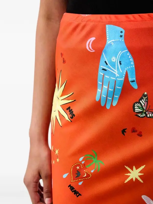 NEVER FULLY DRESSED Celestial Dorris Graphic Print Midi Skirt