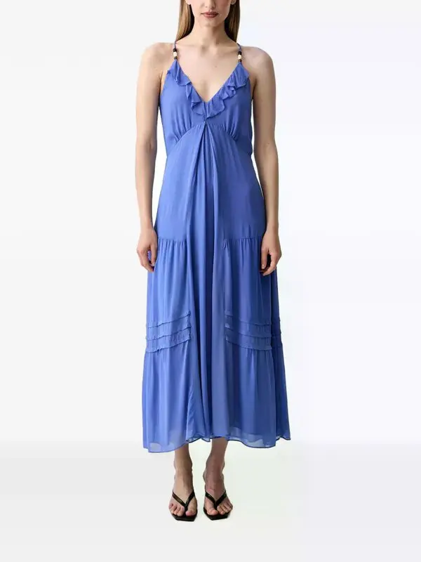 PEDRO DEL HIERRO Ruffled Beaded-strap Maxi Dress - Blue