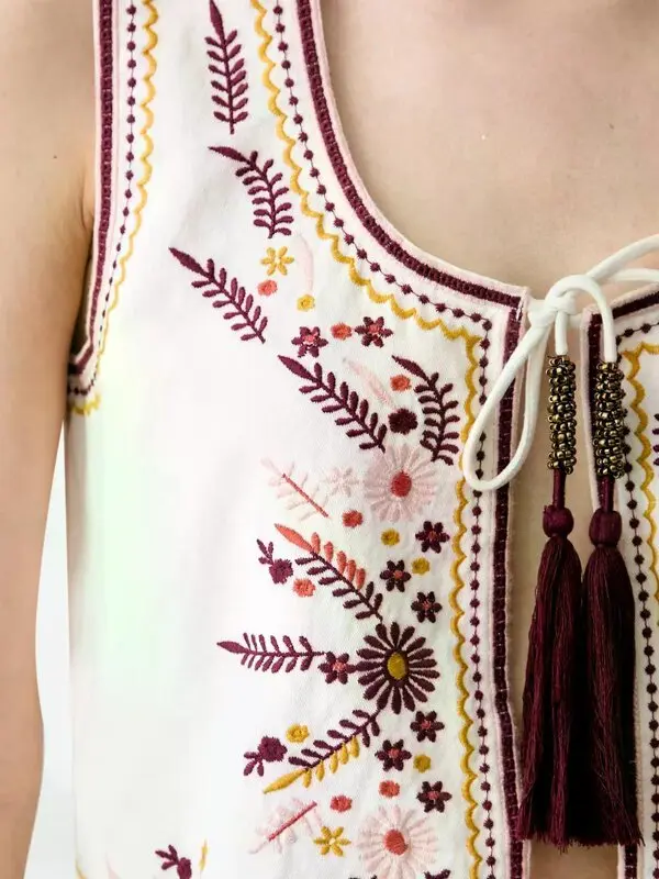 PEDRO DEL HIERRO Embroidered Tassel Detail Cropped Top