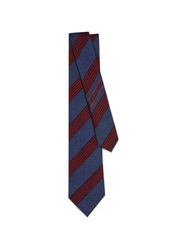 FERRAGAMO Gancini-print Diagonal-stripe Tie - Blue