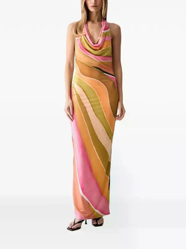 NEVER FULLY DRESSED Abstract-print Cowl-neck Maxi Dress