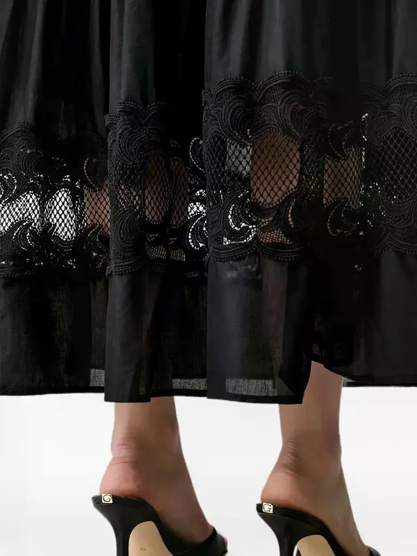 MORGAN Tiered Lace-insert Maxi Skirt
