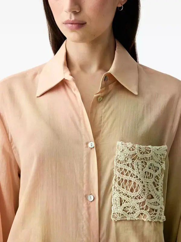 VICOLO Long Sleeve Crochet Pocket Shirt
