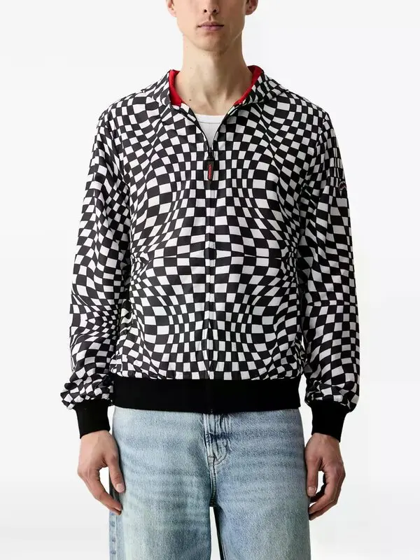 SPRAYGROUND Checkerboard-print Zip-up Hooded Jacket - Black