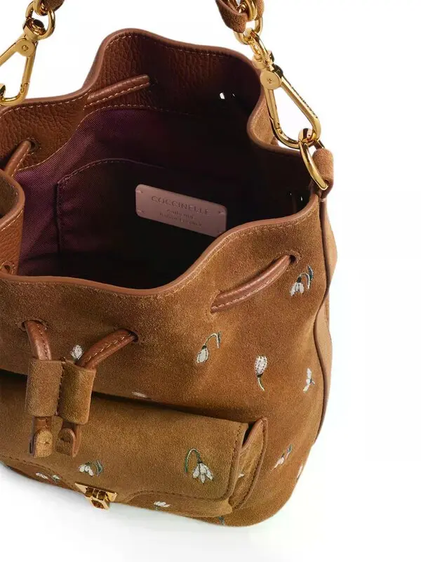 COCCINELLE Small Beat Generation Floral Suede Bucket Bag - Brown