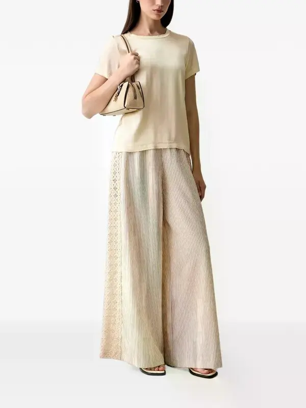 VICOLO Stripe-pattern Lace-trim Palazzo Pants