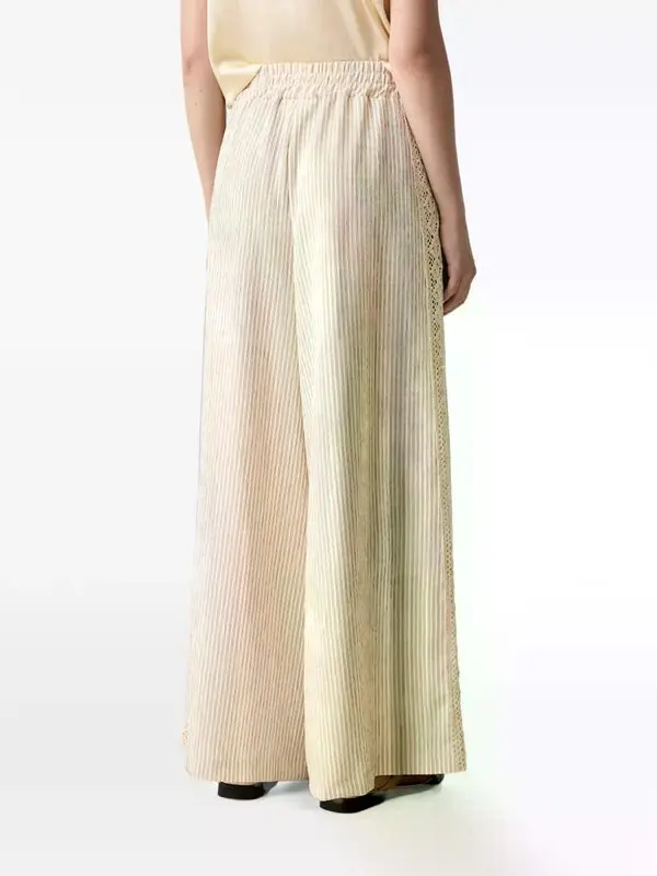 VICOLO Stripe-pattern Lace-trim Palazzo Pants