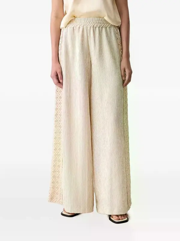 VICOLO Stripe-pattern Lace-trim Palazzo Pants - Neutrals