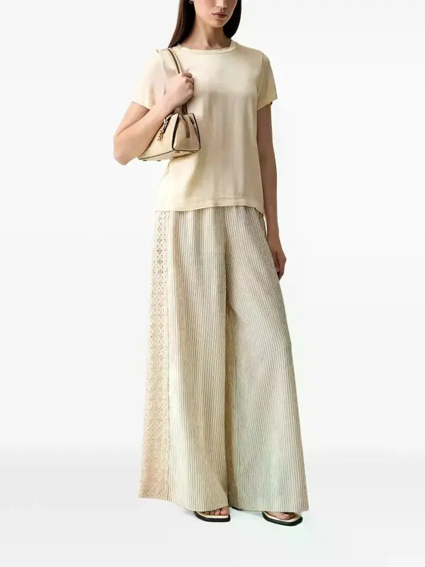 VICOLO Stripe Pattern Lace-trim Palazzo Pants