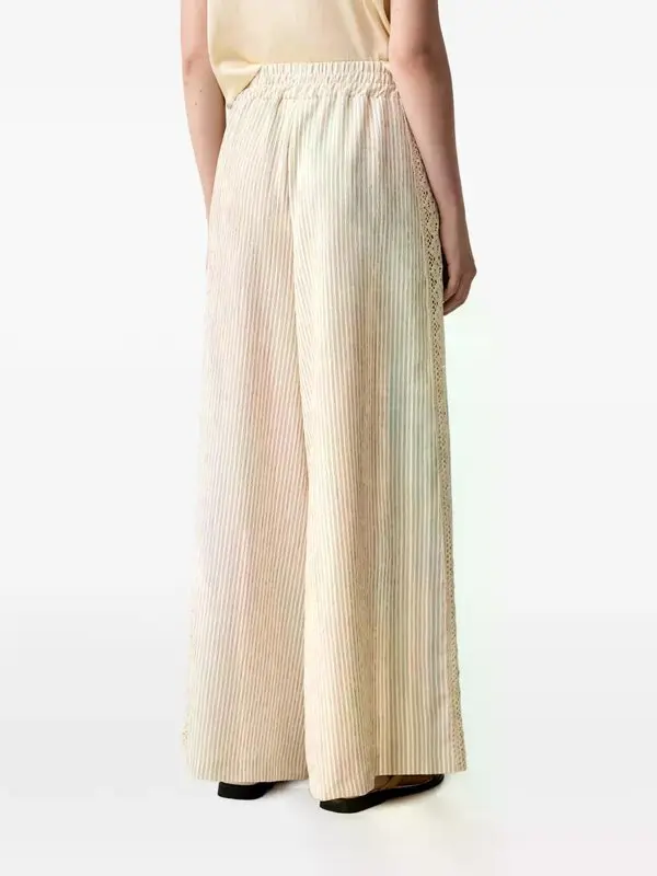 VICOLO Stripe Pattern Lace-trim Palazzo Pants
