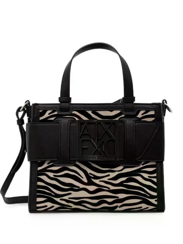 Armani Exchange Animal-print Logo-plaque Tote Bag - Black
