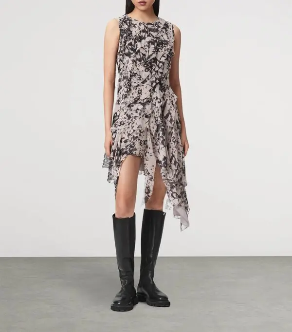 ALLSAINTS Ruffled Asymmetric Angie Midi Dress - White