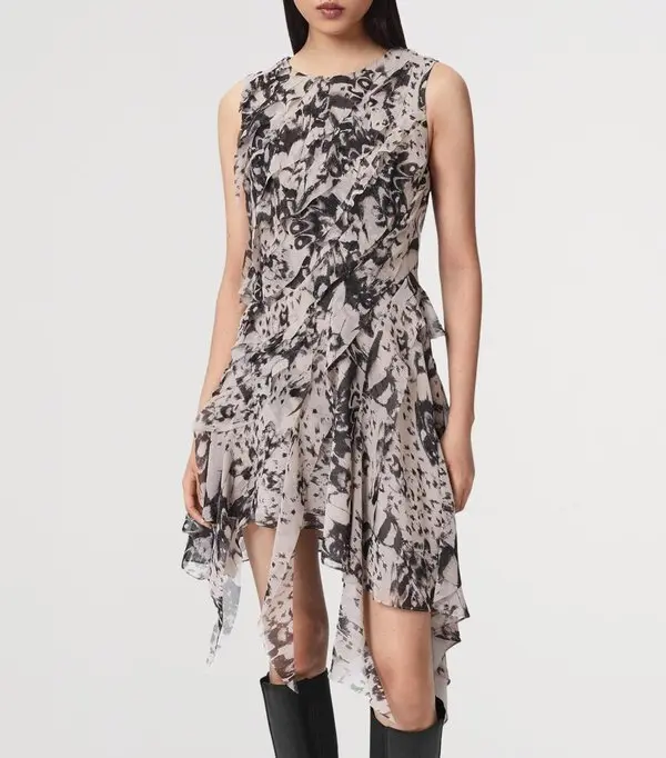 ALLSAINTS Ruffled Asymmetric Angie Midi Dress - White