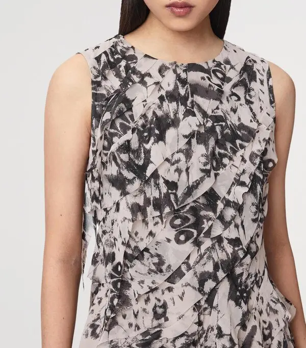 ALLSAINTS Ruffled Asymmetric Angie Midi Dress - White