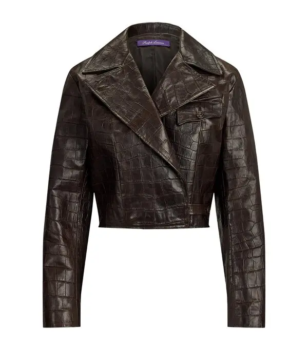 Ralph Lauren Croc-print Jaxson Moto Leather Jacket - Brown