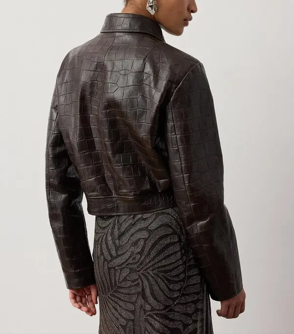 Ralph Lauren Croc-print Leather Moto Jacket