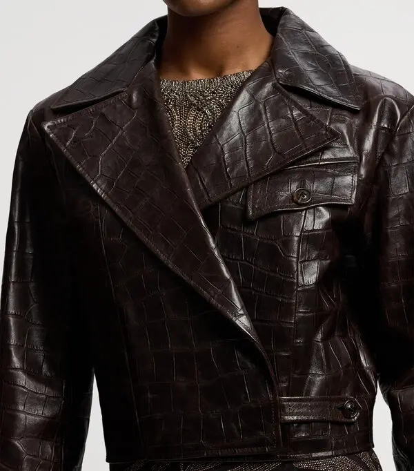 Ralph Lauren Croc-print Leather Moto Jacket