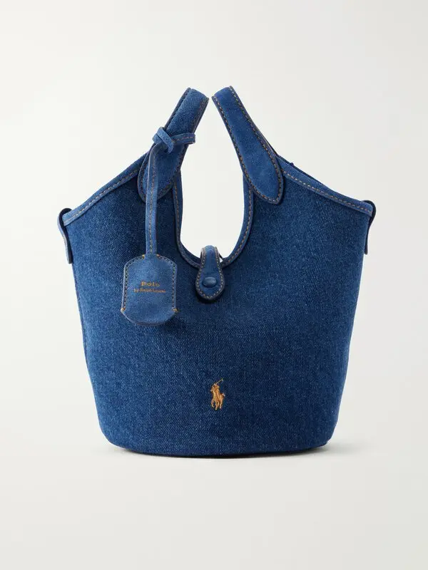 Polo Ralph Lauren Embroidered Suede-trimmed Denim Tote