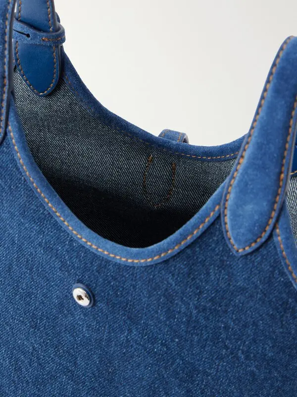 Polo Ralph Lauren Embroidered Suede-trimmed Denim Tote