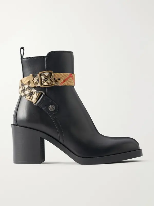 Burberry Huntley 70 Checked Canvas-trimmed Leather Ankle Boots - Black