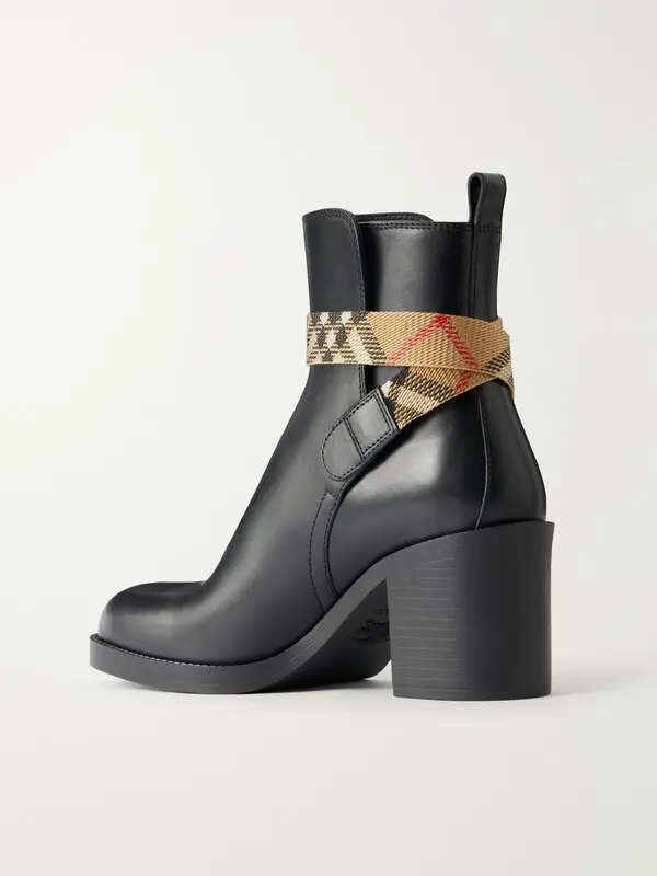 Burberry Huntley Checked Canvas-trimmed Leather Ankle Boots