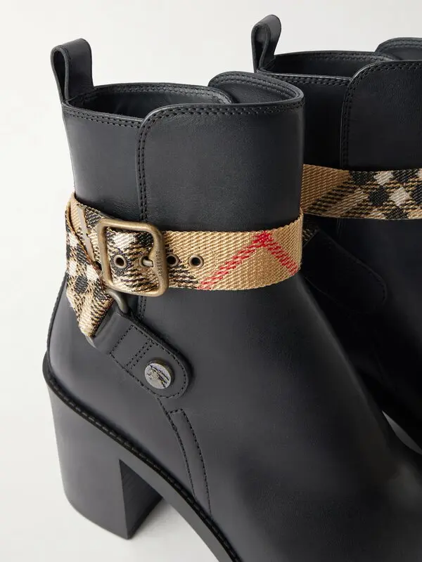 Burberry Huntley Checked Canvas-trimmed Leather Ankle Boots