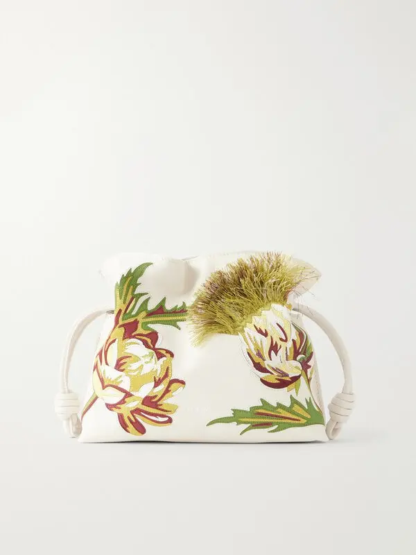 Loewe Paula Ibiza Flamenco Intarsio Mini Embroidered Leather Clutch - Multi