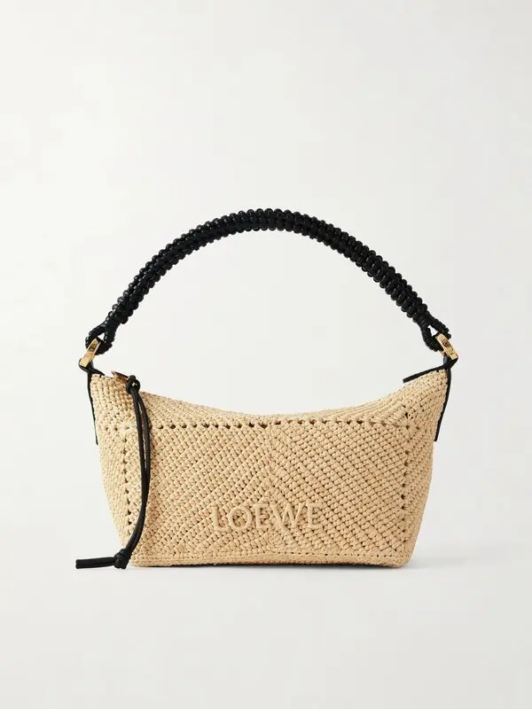 Loewe Paula's Ibiza Cala Leather-trimmed Raffia Pouch - Neutrals