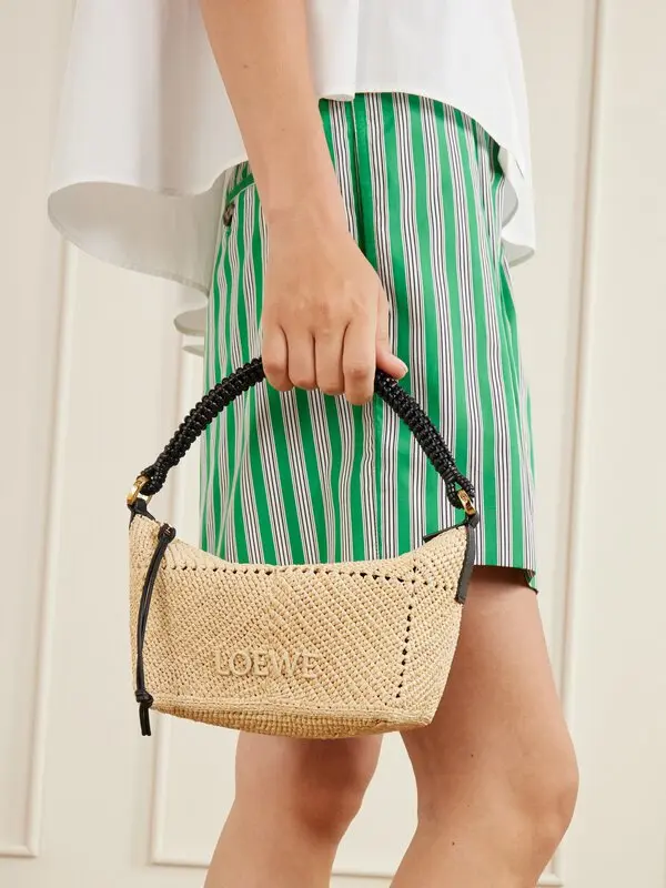 Loewe Paula's Ibiza Cala Leather-trimmed Raffia Pouch