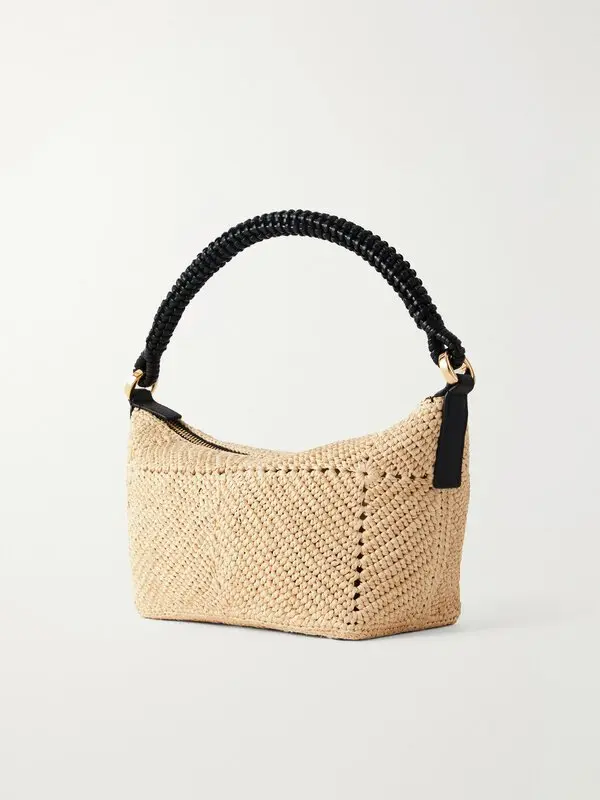 Loewe Paula's Ibiza Cala Leather-trimmed Raffia Pouch