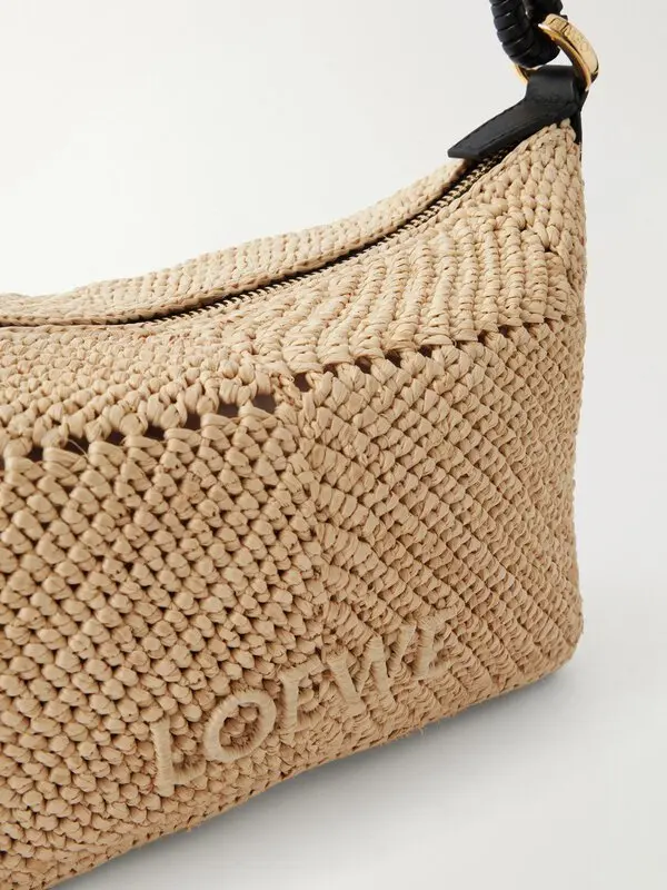 Loewe Paula's Ibiza Cala Leather-trimmed Raffia Pouch