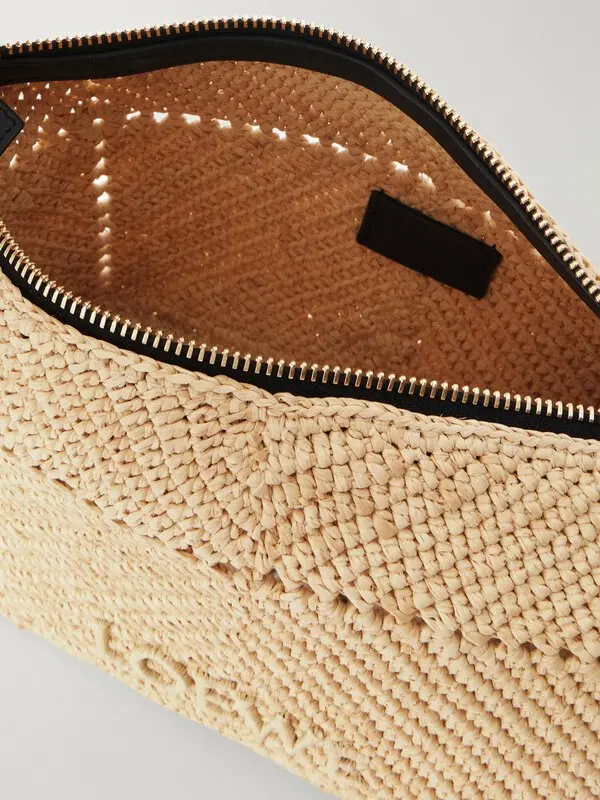 Loewe Paula's Ibiza Cala Leather-trimmed Raffia Pouch