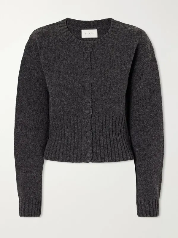 ST. AGNI Cropped Wool Cardigan - Gray
