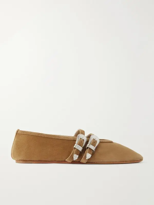 Le Monde Beryl Claudia Buckle-detail Suede Ballet Flats - Brown