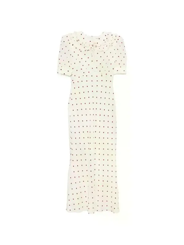Alessandra Rich Polka-dot Ruffled Midi Dress - Neutrals